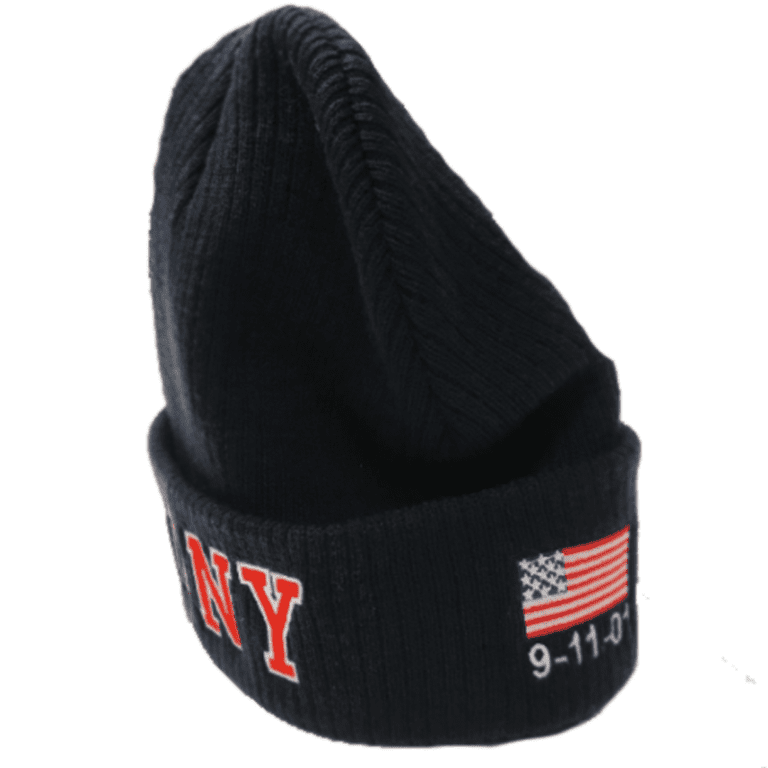 FDNY KNIT HAT WITH EMBROIDERED AMERICAN FLAG