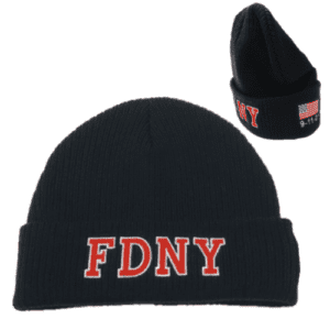 FDNY KNIT HAT WITH EMBROIDERED AMERICAN FLAG