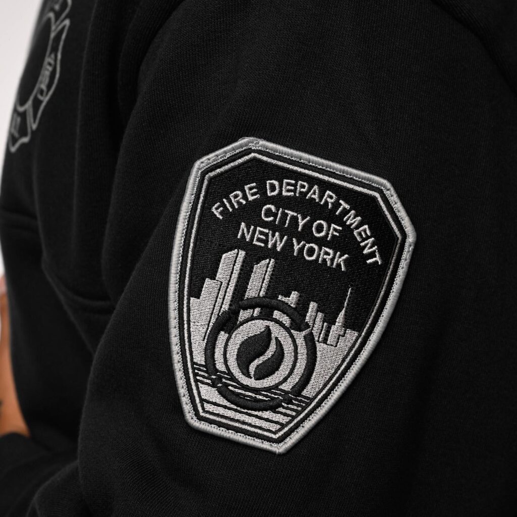 FDNY Black 1/4 Zip Sweatshirt with Emblem Patch & Flag - FDNY Shop